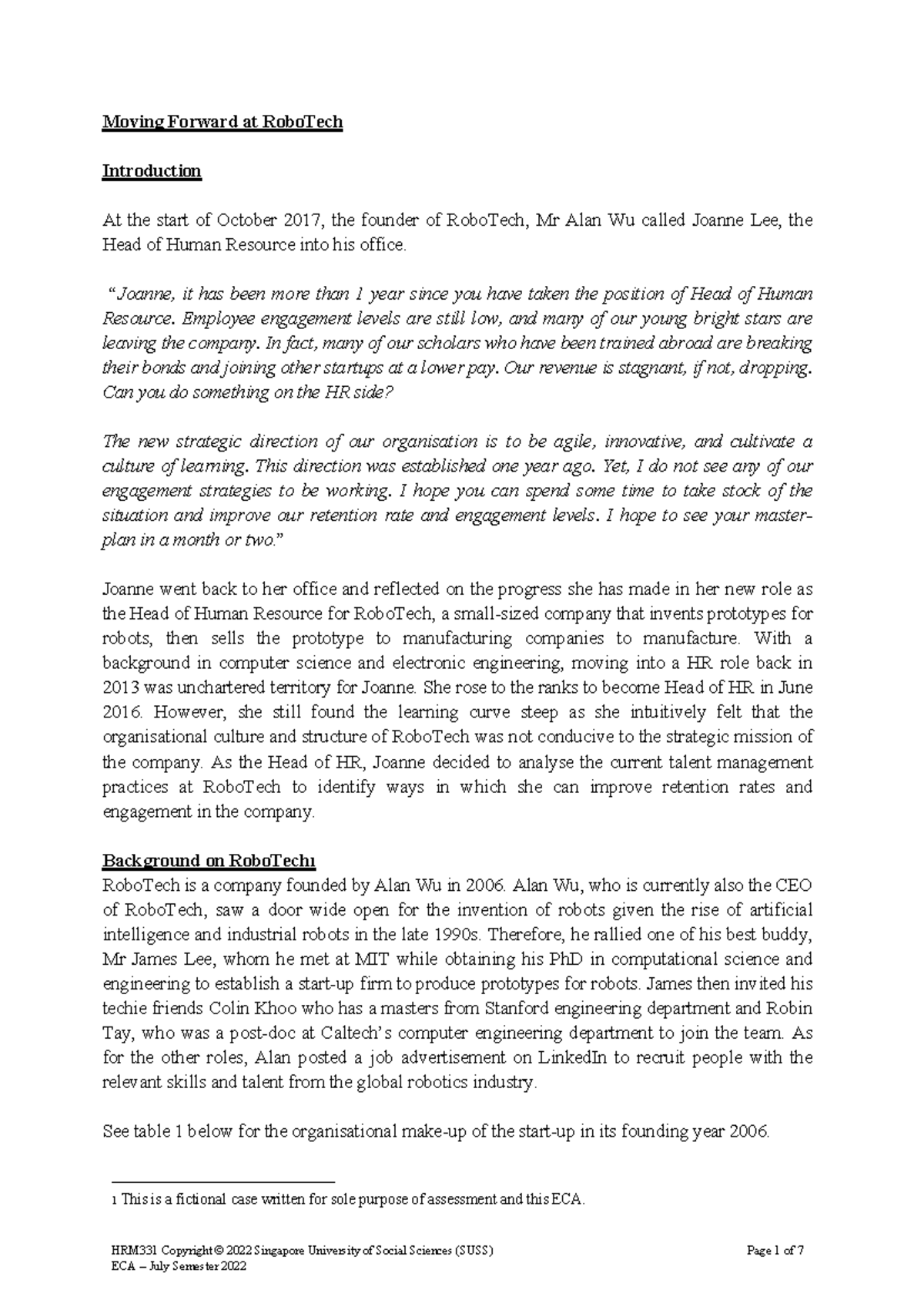 ECA-Case - ECA Case study - HRM331 Copyright © 2022 Singapore ...