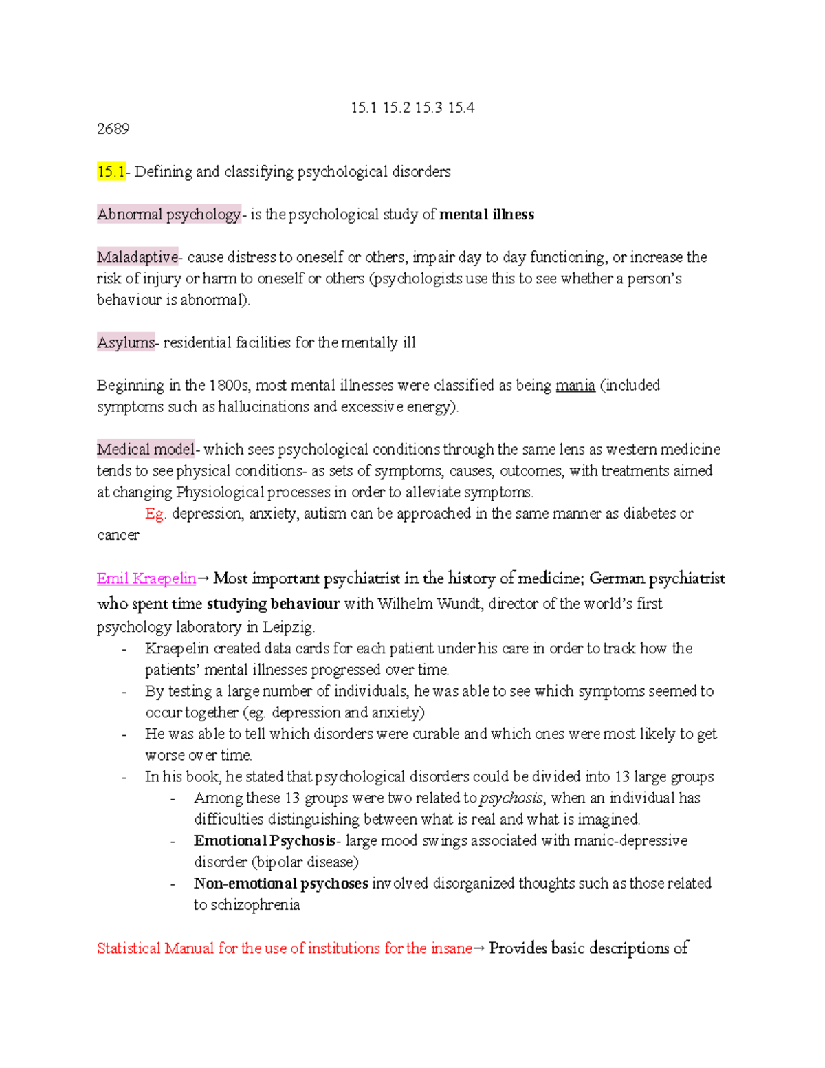 Psych notes week 11 - 15 15 15 15. 2689 15- Defining and classifying ...