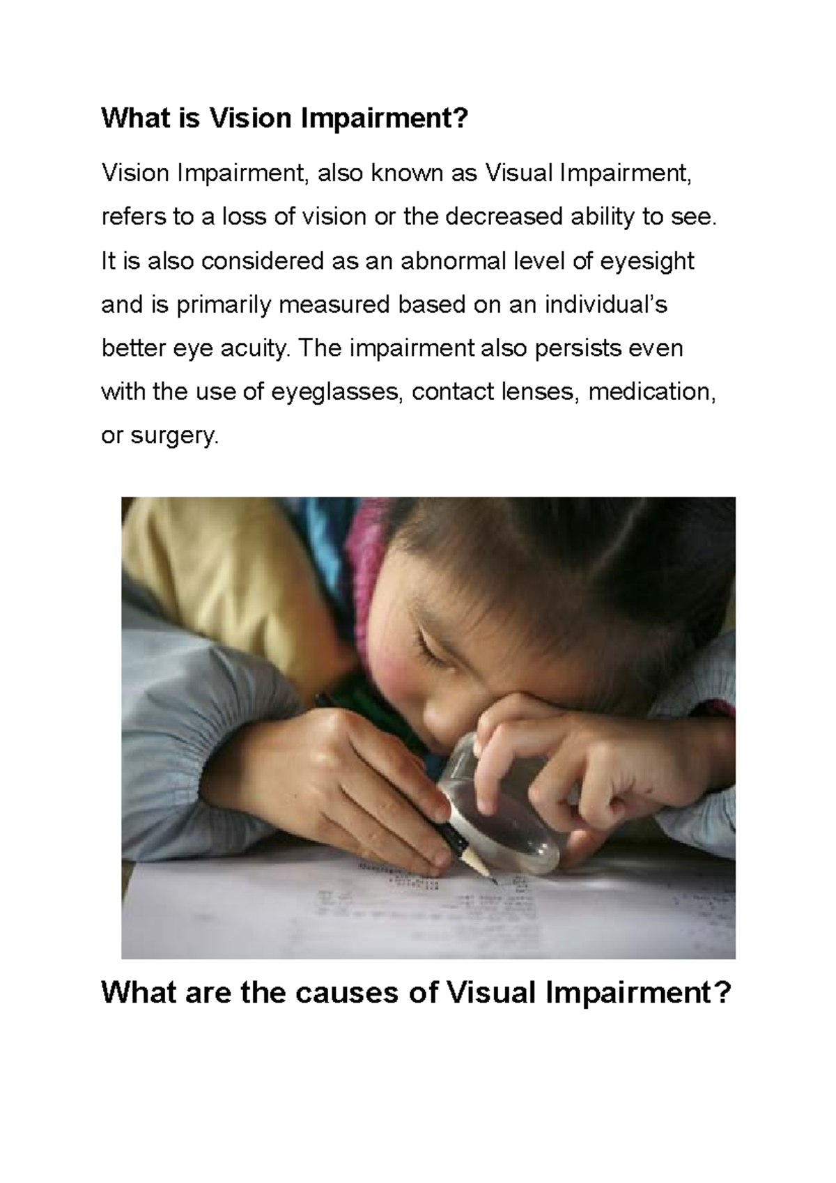 Vision Impairment Docx - What is Vision Impairment? Vision Impairment ...