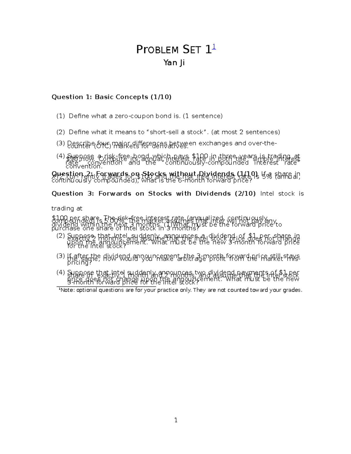 Problem Set 1-converted - 1 PrOBLEM SET 1 1 Yan Ji Question 1: Basic Concepts (1/10) (1) Deine ...