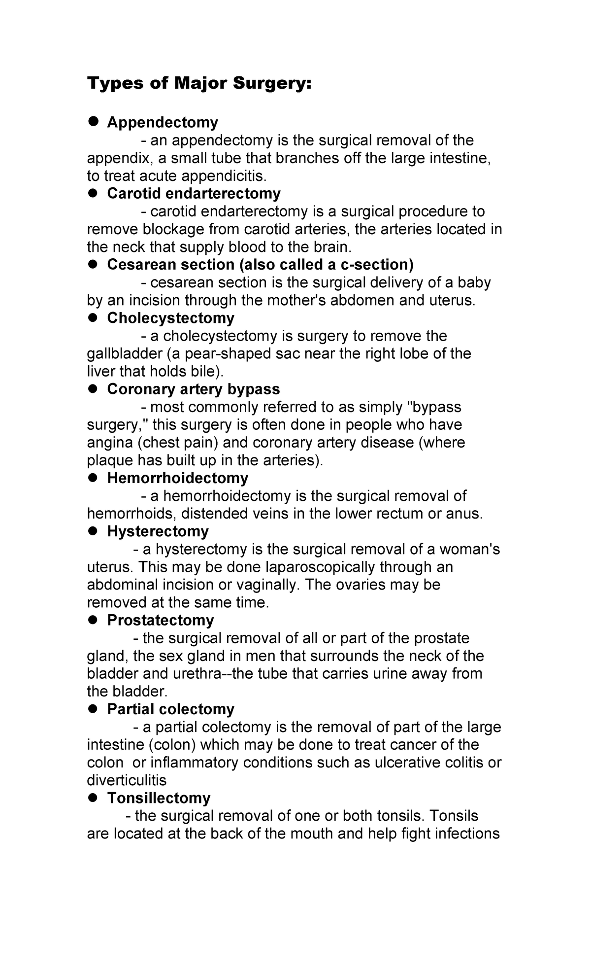 Types OF Surgery - Types of Major Surgery: Appendectomy - an ...