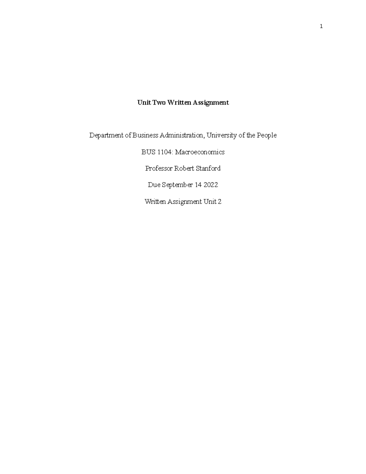 MA Written Assignment unit 2 - Unit Two Written Assignment Department ...