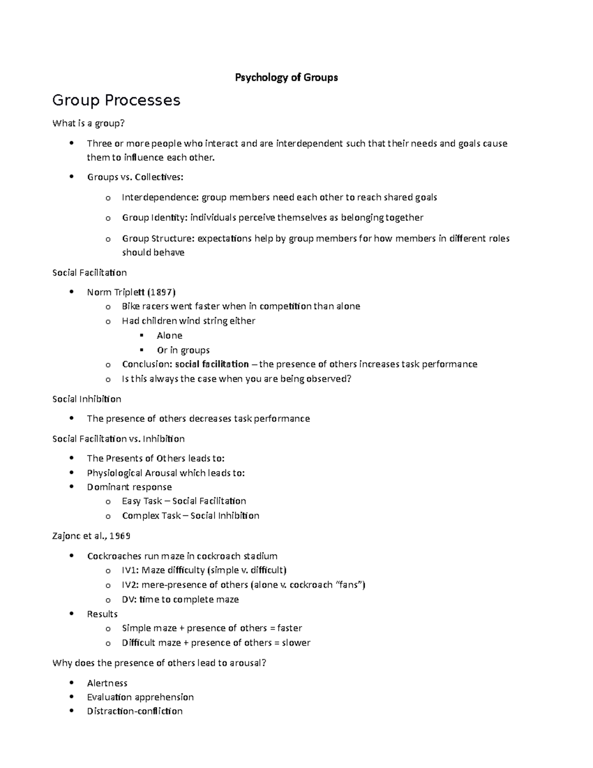 Psychology of Groups - These lecture notes were written directly from ...