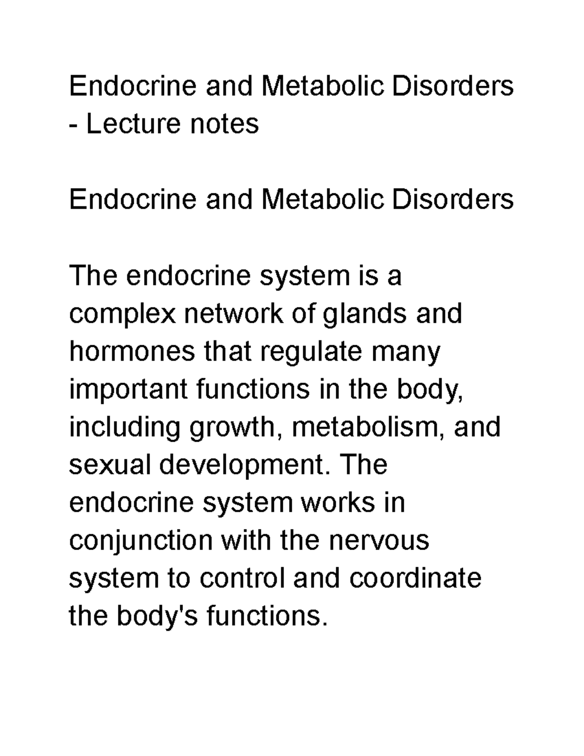 Endocrine and Metabolic Disorders - Lecture notes - Google Docs ...