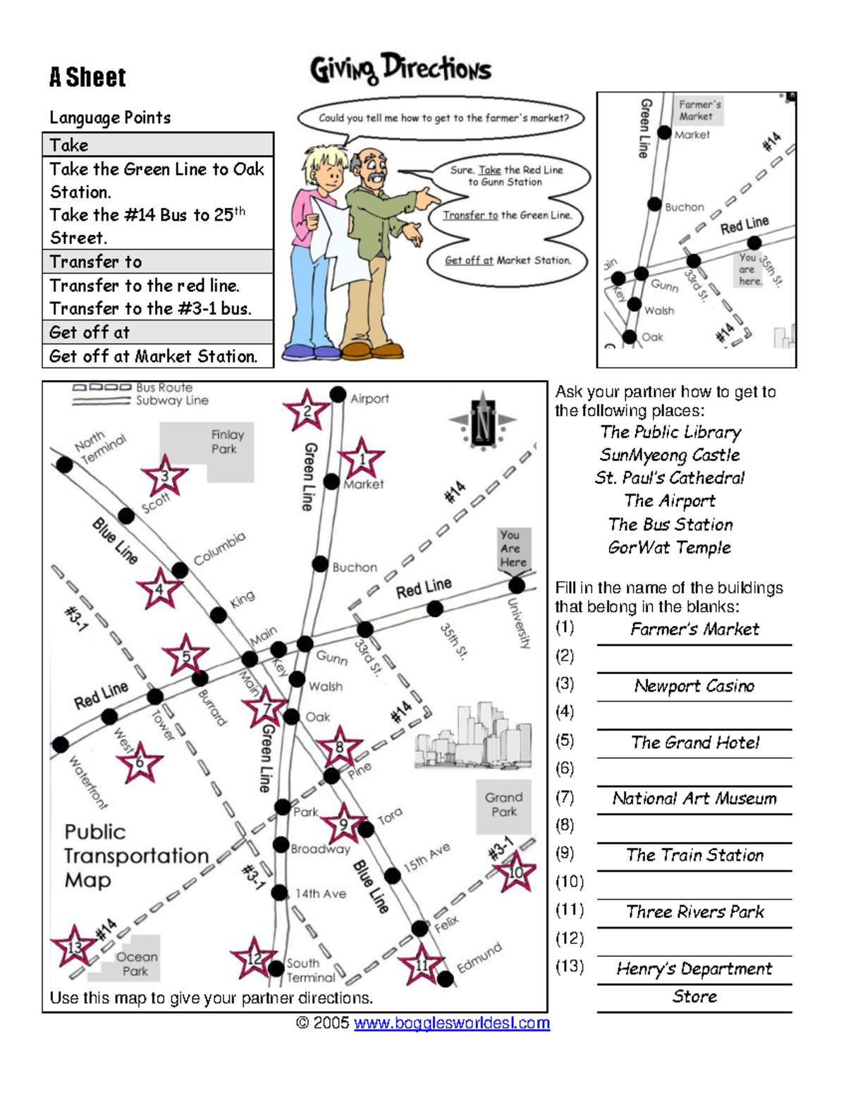 Directions By Subway AB FOLLOW DIRECTIONS - A Sheet Language Points ...