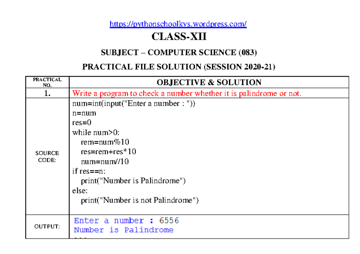 Solution of practicals class xii comp - pythonschoolkvs.wordpress/ CLASS-XII SUBJECT – COMPUTER ...