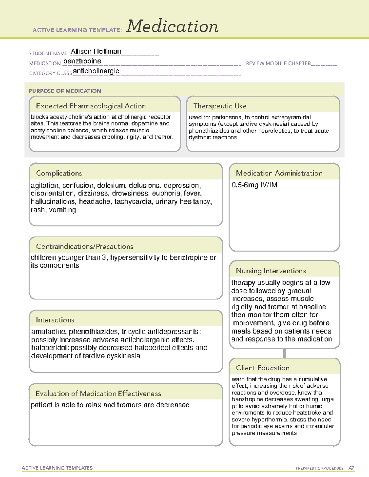 Benztropine med card - ACTIVE LEARNING TEMPLATES THERAPEUTIC PROCEDURE ...