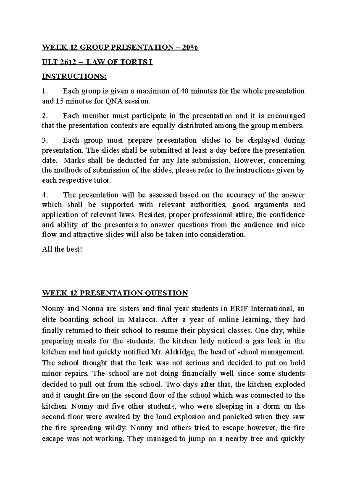 388083 WEEK 12 Group Presentation - Tort Law - MMU - Studocu