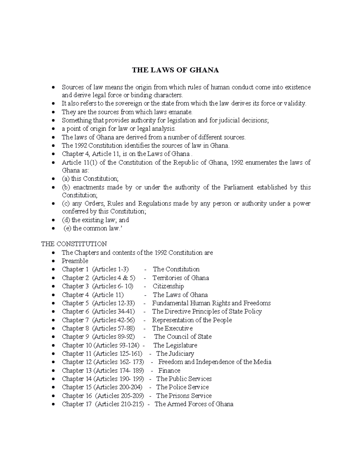 Sources OF LAW 2020.docx 1 - THE LAWS OF GHANA Sources of law means the ...
