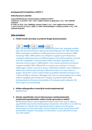 Celler og vev - Selvstudiumsoppgaver - Celler og vev Hvilke to hovedtyper celler finnes det ...