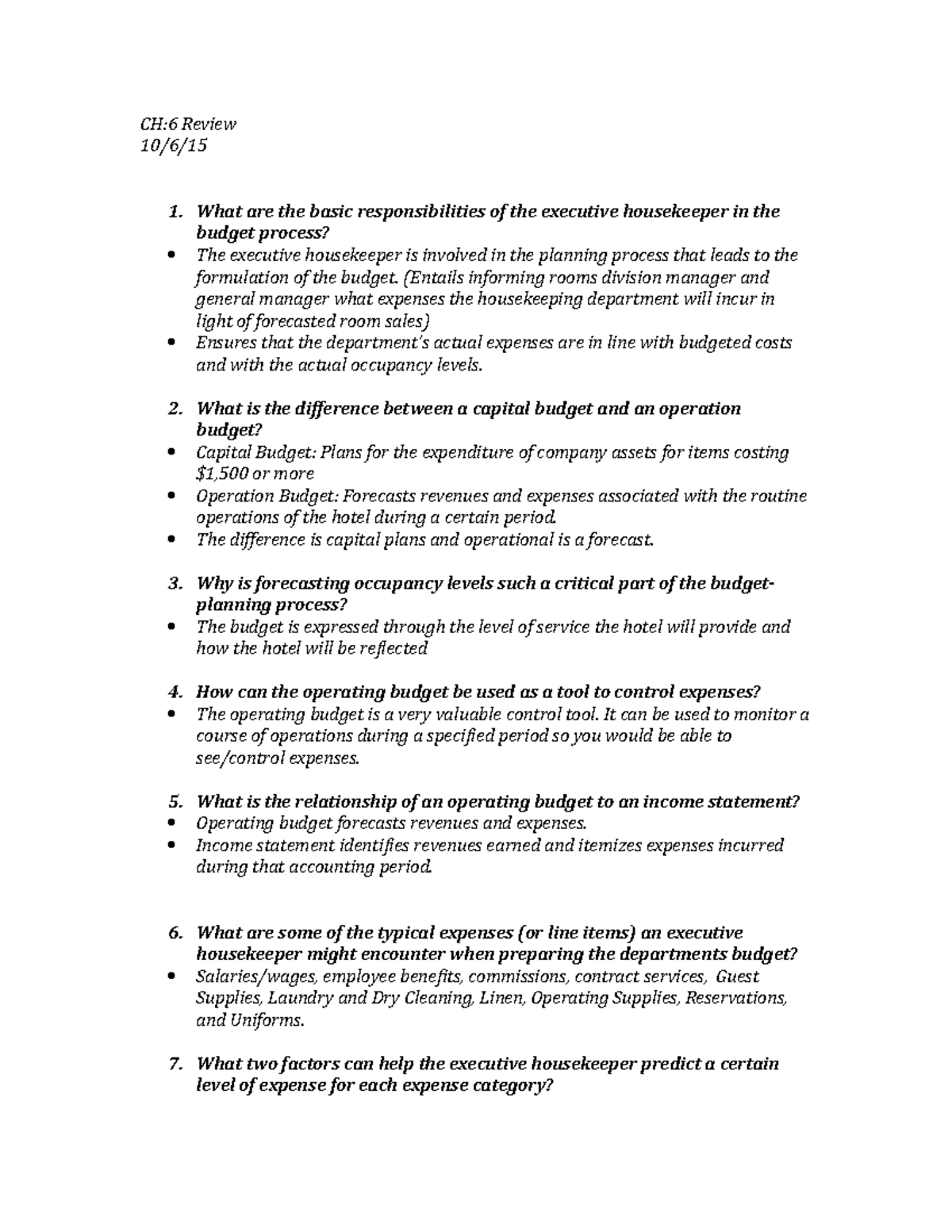 CH-6 Review Laundry - CH:6 Review 10/6/ What are the basic ...