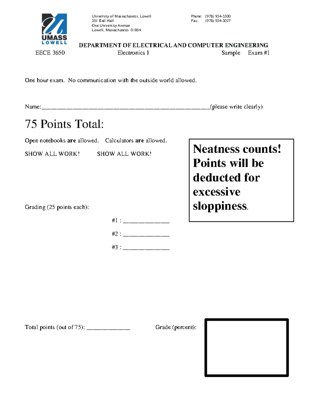 Exam 1 Sample Mit - practice exam - 301 Ball Hall One University Avenue ...