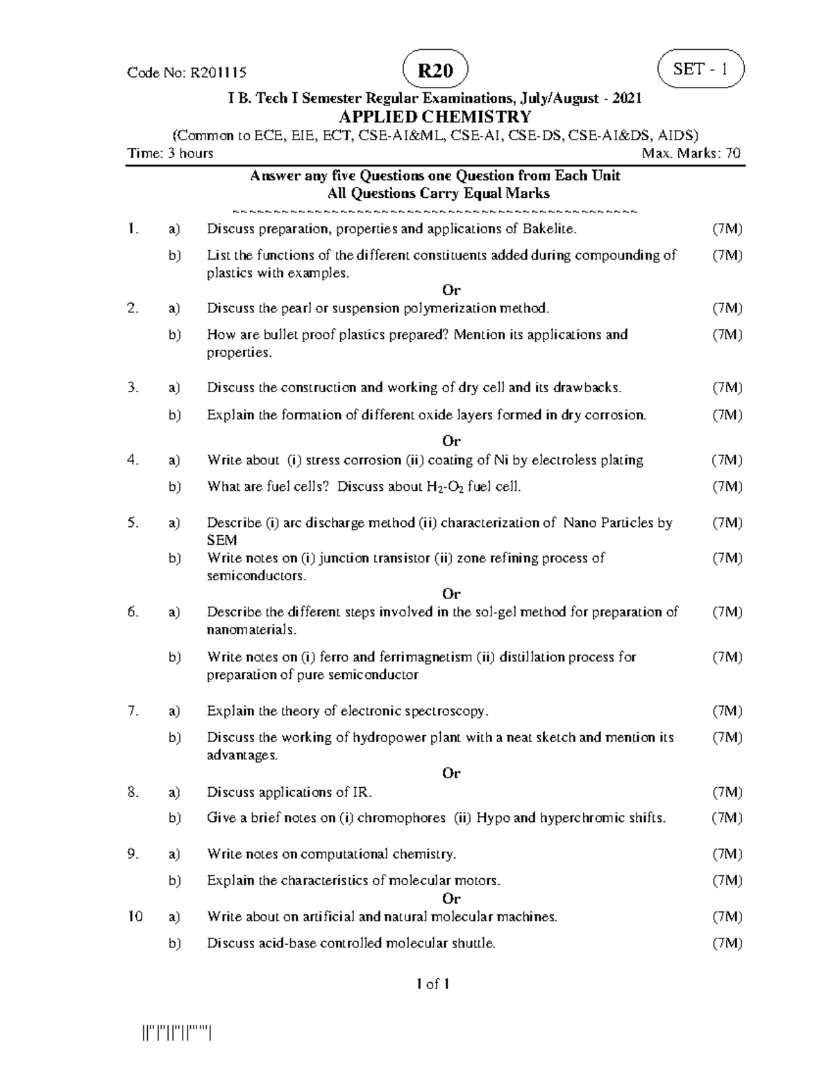 Applied Chemistry JULY 2021 - ||''|''||''||''''''| Code No: R I B. Tech ...