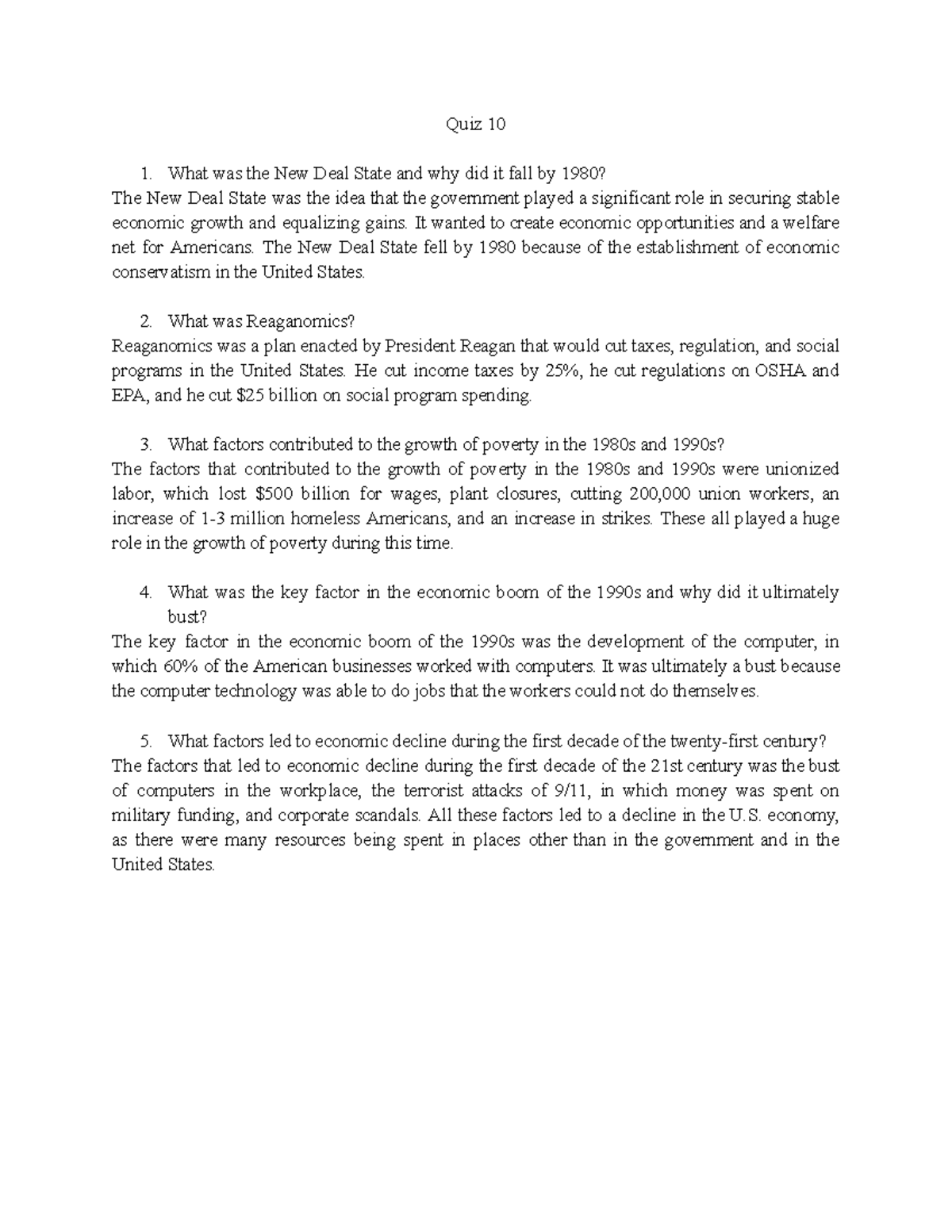 US. History Quiz 10 - Quiz 10 What was the New Deal State and why did ...