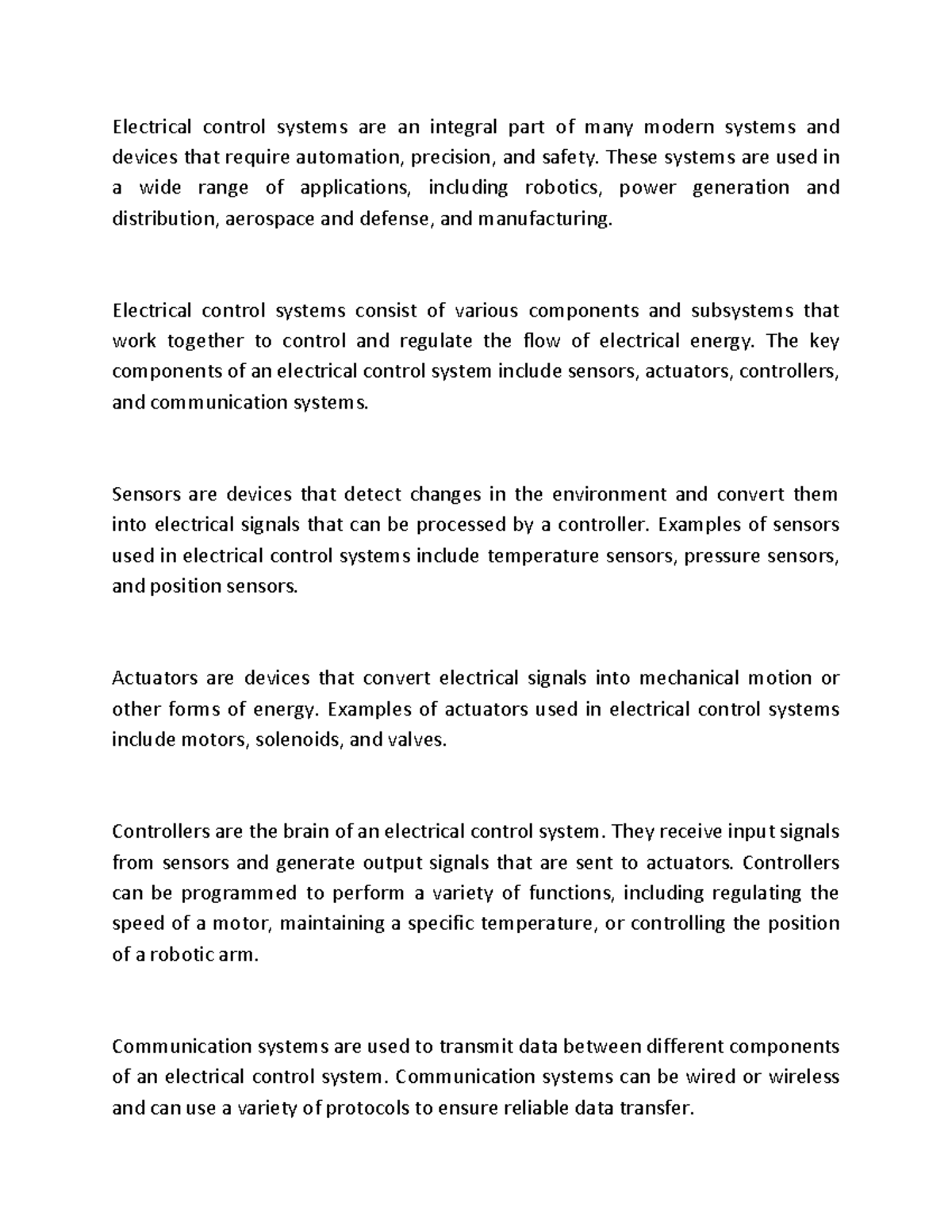 Electrical control systems are an integral part of many modern systems ...