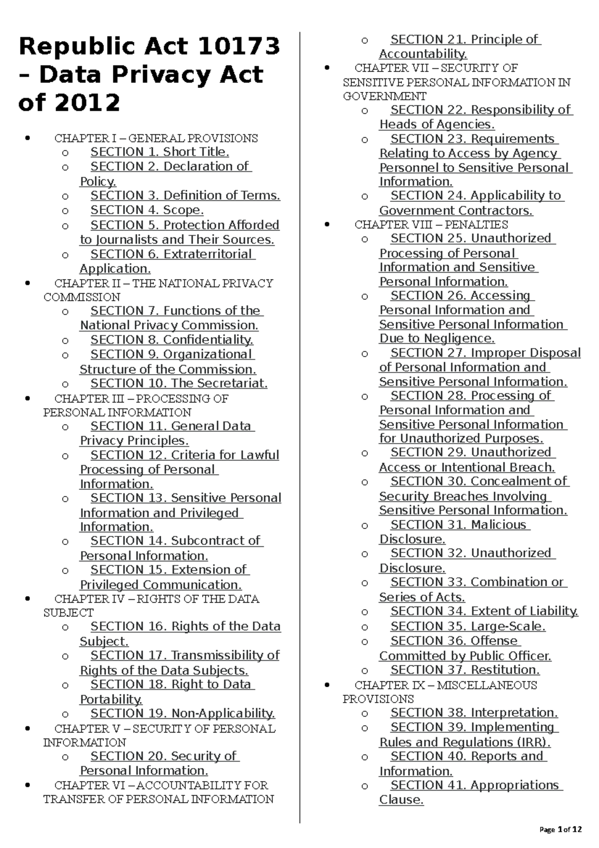 DATA Privacy ACT OF 2012: The law was approved on August 15, 2012 by ...