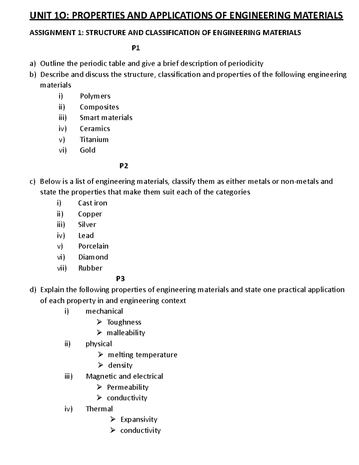Ques - that is as it is - UNIT 1O: PROPERTIES AND APPLICATIONS OF ...