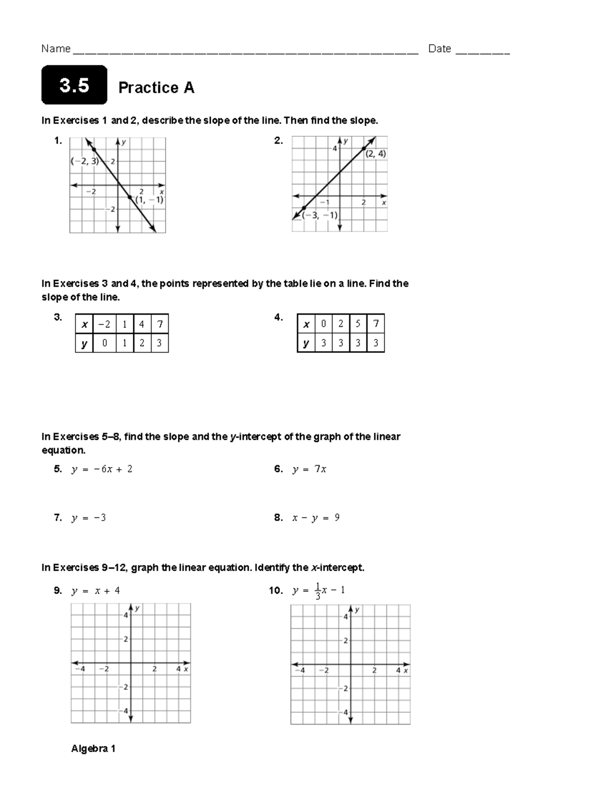 WS 3 - math - Algebra 1 Name ...