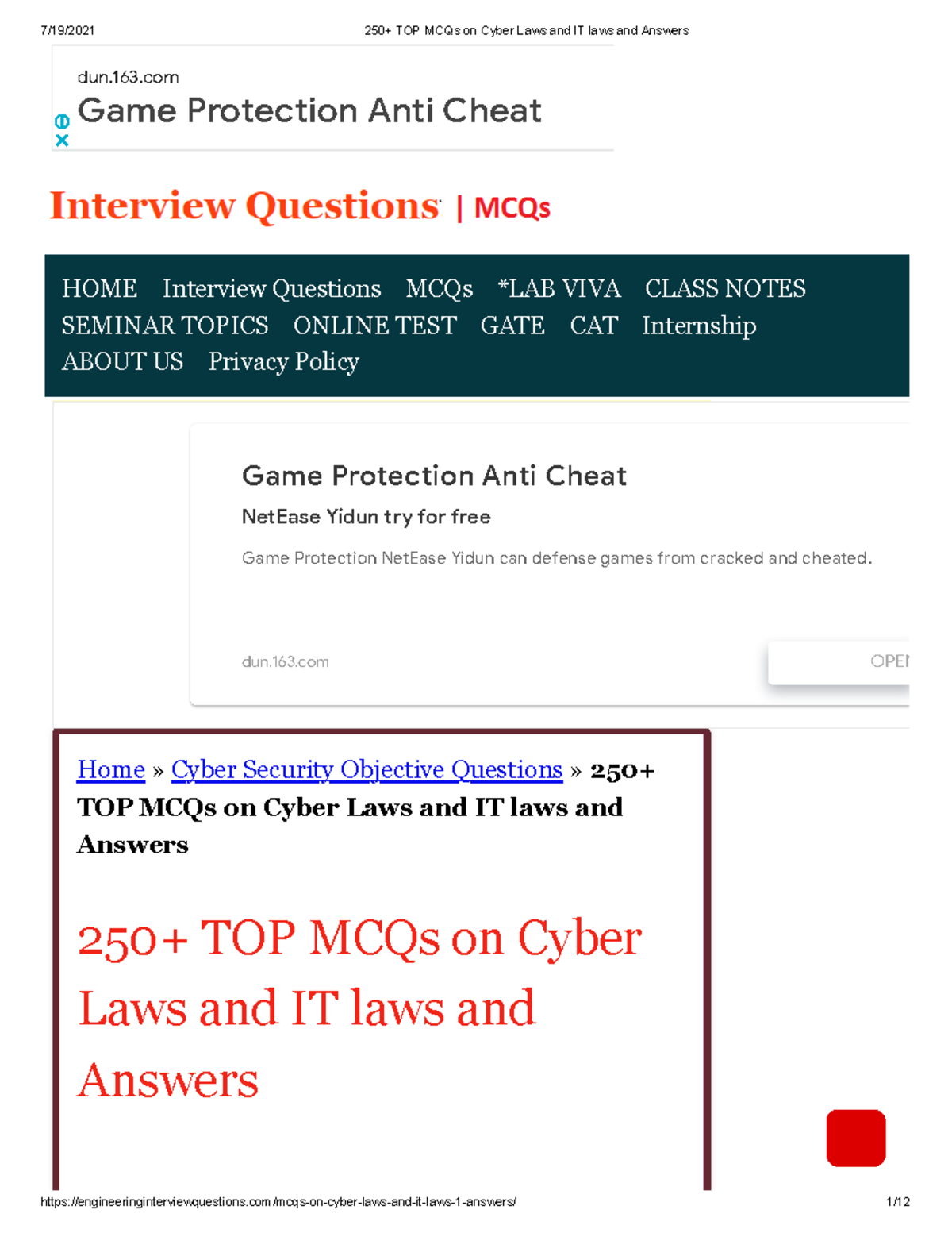 250+ TOP MCQs on Cyber Laws and IT laws and Answers - Home » Cyber ...