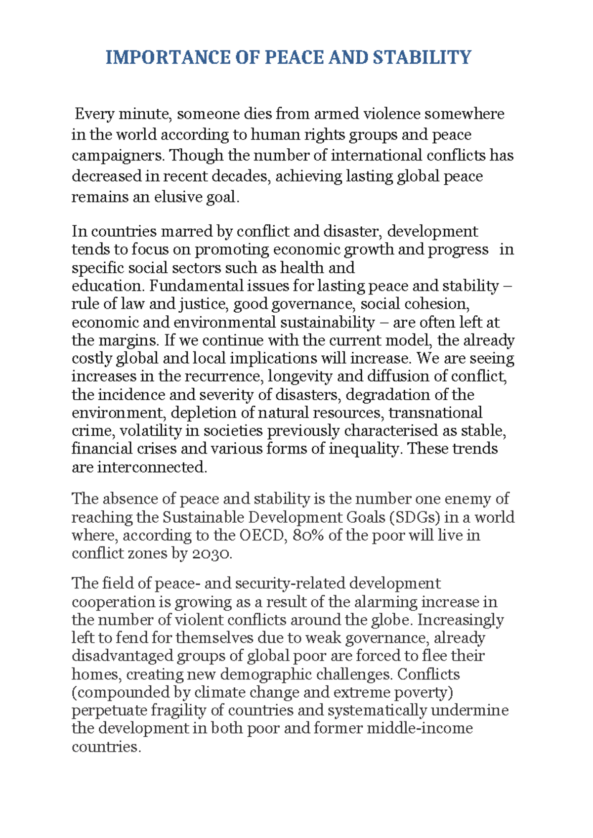 Importance OF Peace AND Stability - IMPORTANCE OF PEACE AND STABILITY ...