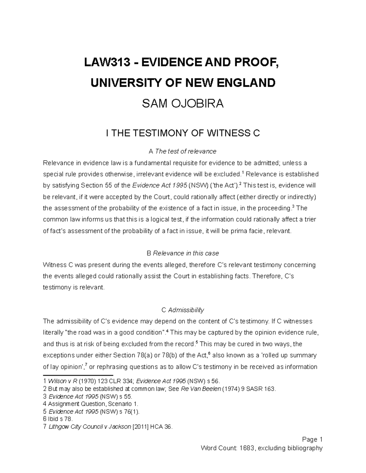 LAW313 Evidence AND Proof Final COPY - LAW313 - EVIDENCE AND PROOF ...