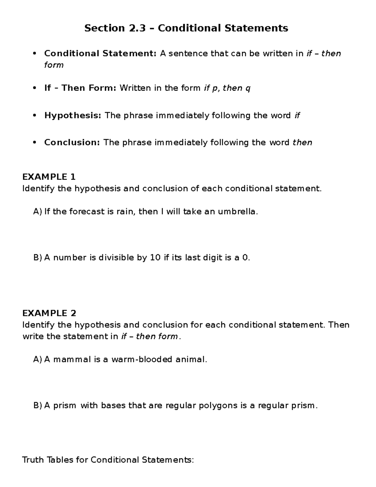 2.3 Conditional Statements - Section 2 – Conditional Statements ...