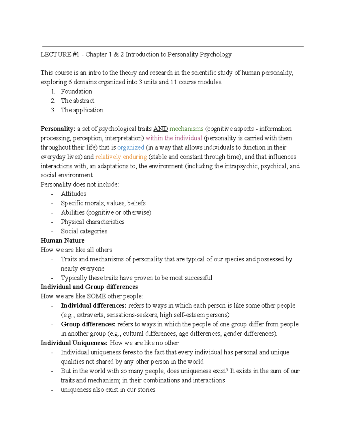 PSYC305 Midterm 1 Lecture Notes - LECTURE #1 - Chapter 1 & 2 ...
