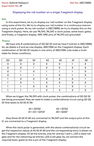 Addition using ASCII keypad and 7-segment display - Name:Sathvik ...