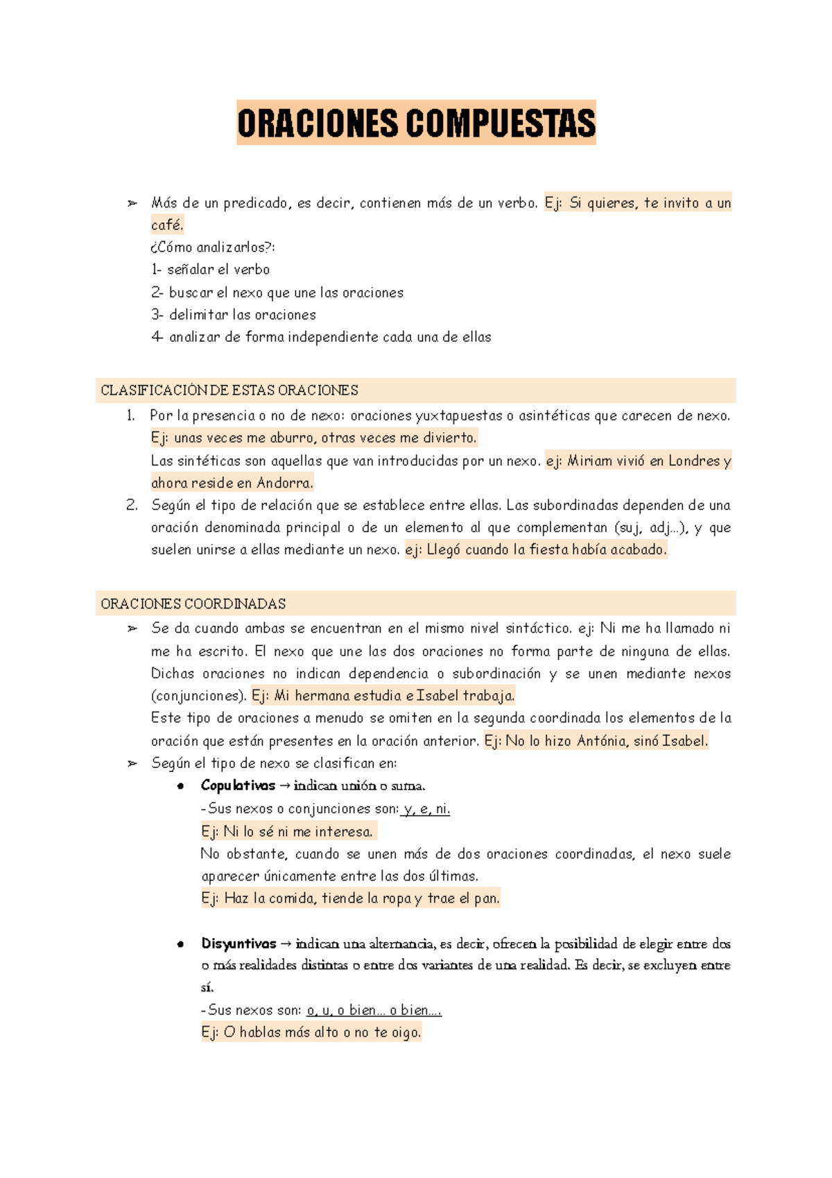 Oraciones Compuestas-GP - ORACIONES COMPUESTAS Más de un predicado, es ...