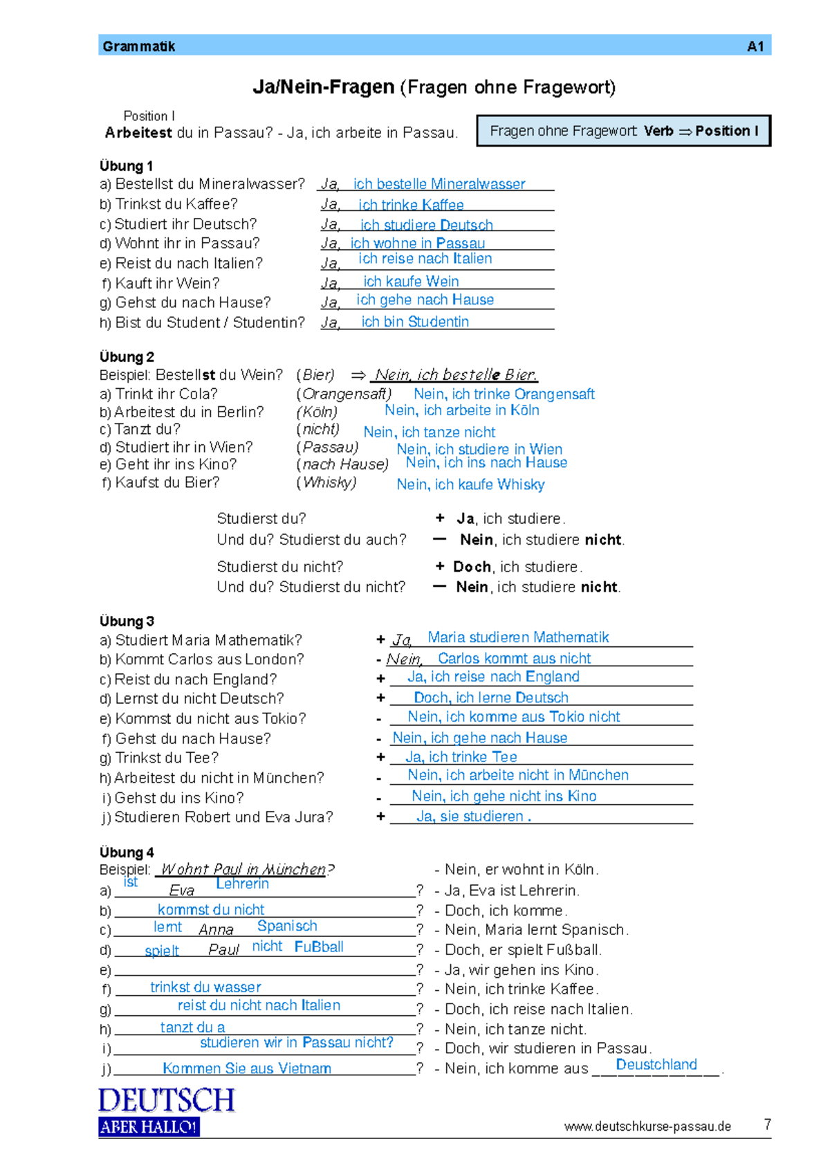 Ja-nein-doch - Tieng duc - Fragen ohne Fragewort: Verb Position I ...