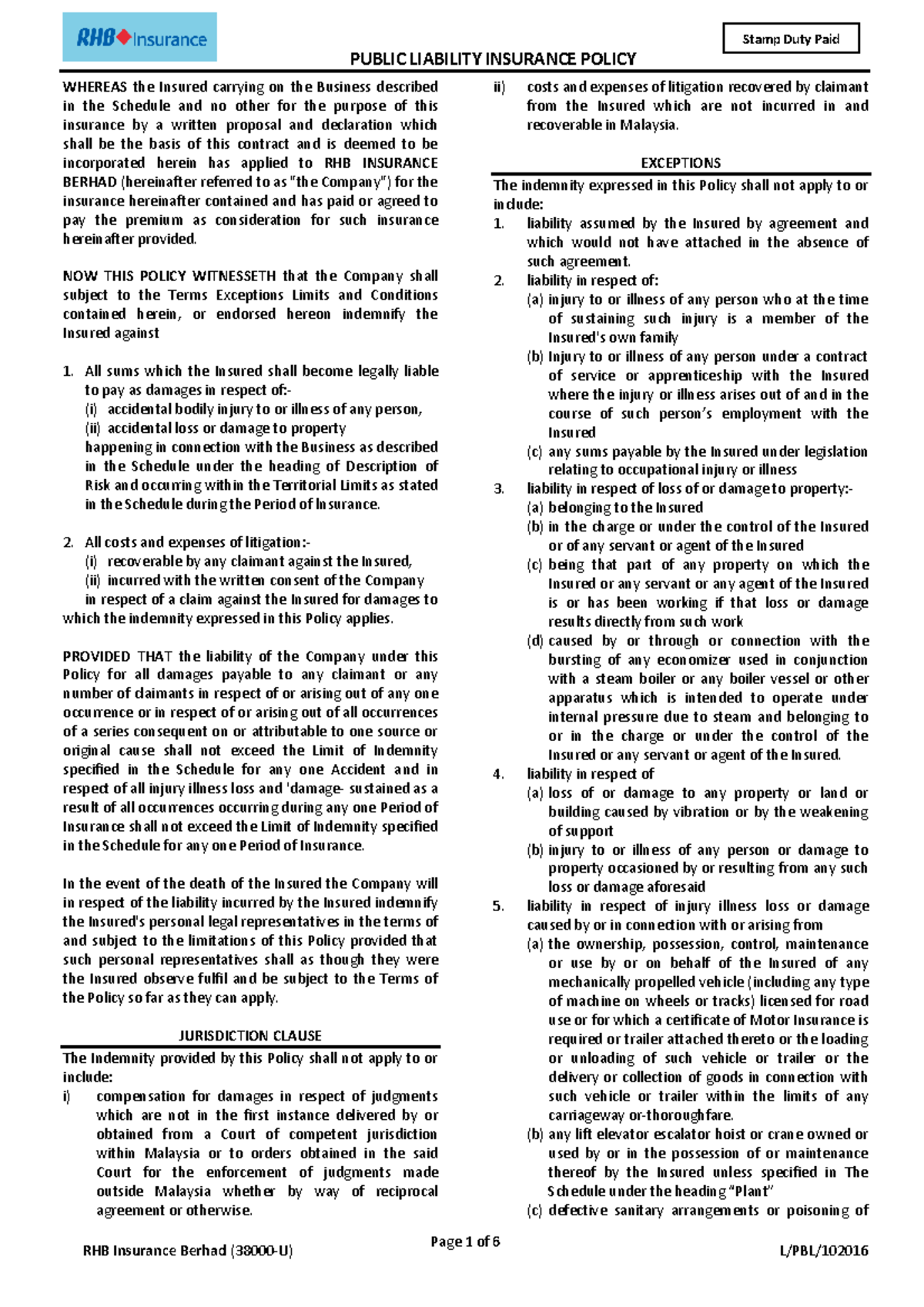 Public-liability-wording - Page 1 of 6 Stamp Duty Paid RHB Insurance ...