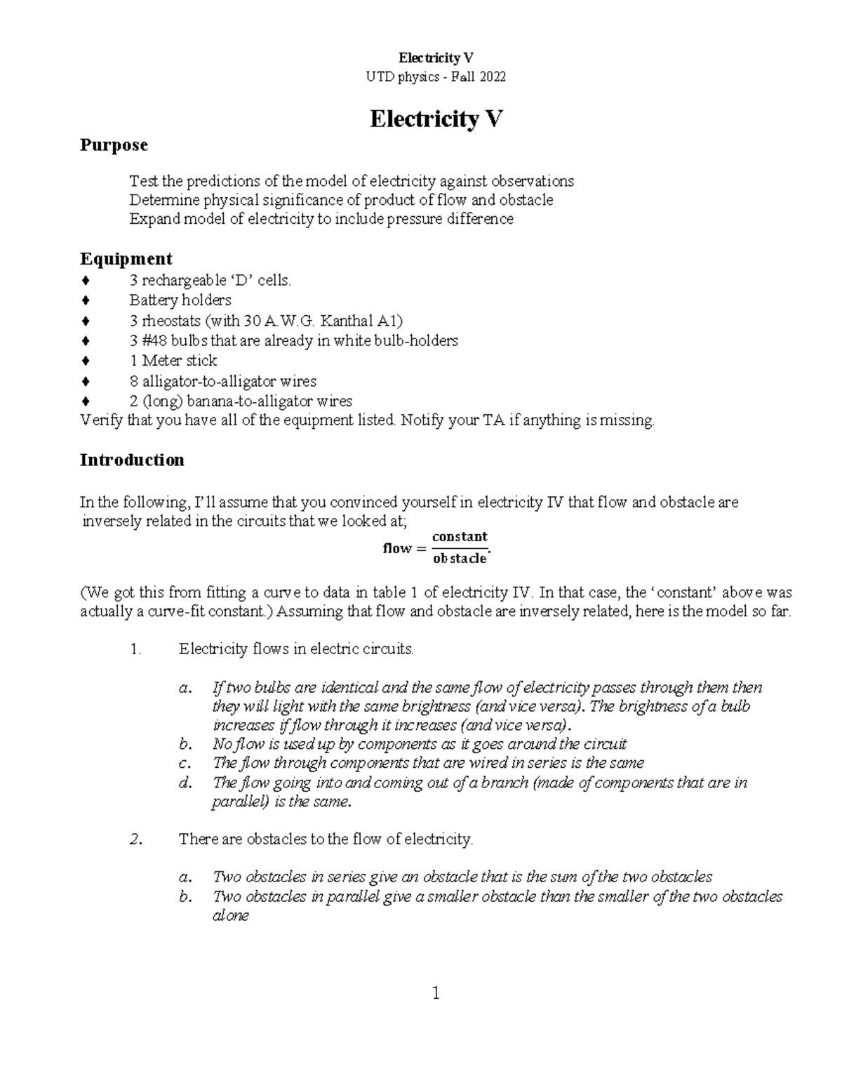 08.0 Electricity V - UTD physics - Fall 2022 Electricity V Purpose Test ...