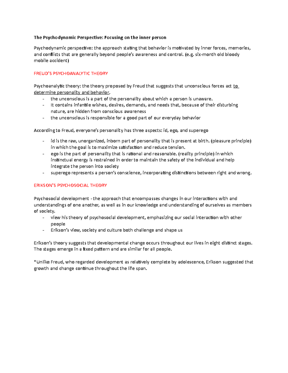 PSYC 160 exam 1 2 - study manual - The Psychodynamic Perspective ...