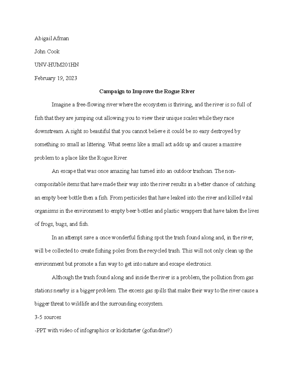 Campaign to Improve the Enviroment - Abigail Afman John Cook UNV ...