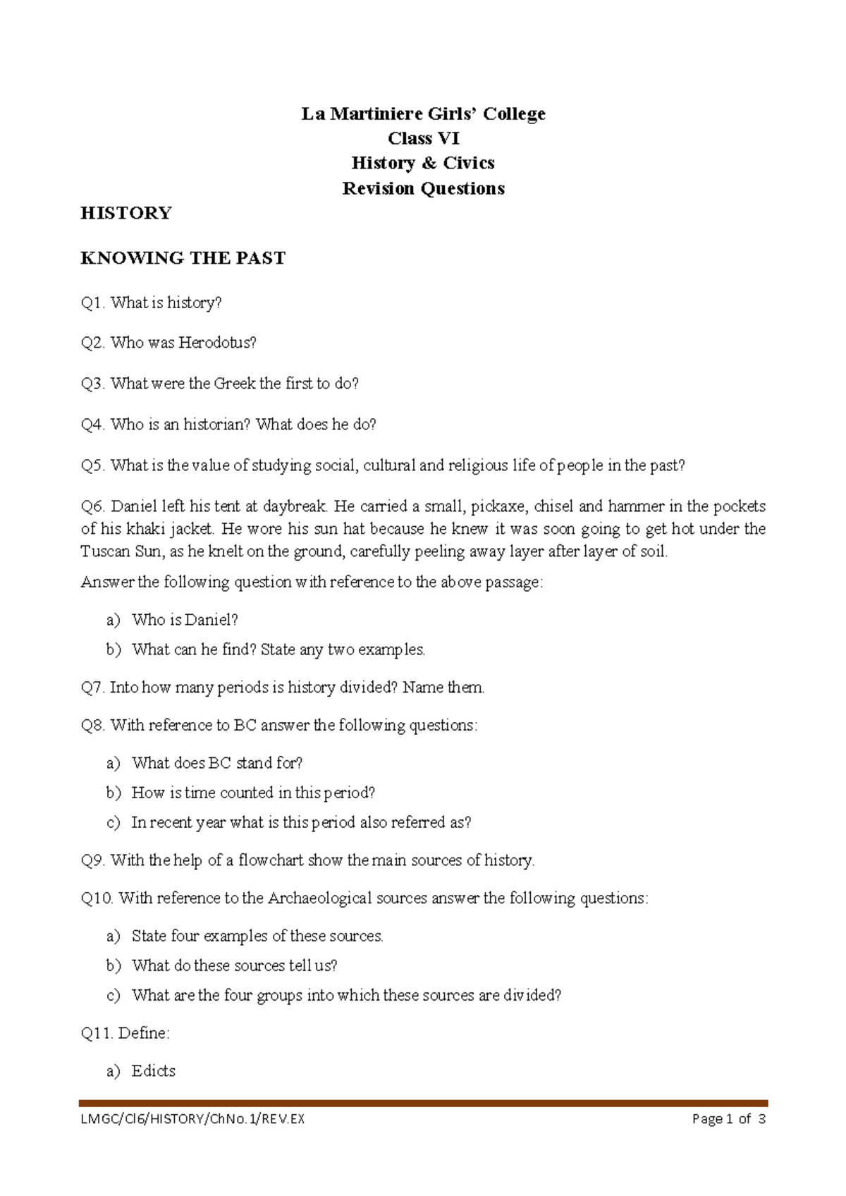 2. Knowing the Past - Revision Questions - LMGC/Cl6/HISTORY/ChNo.1/REV ...