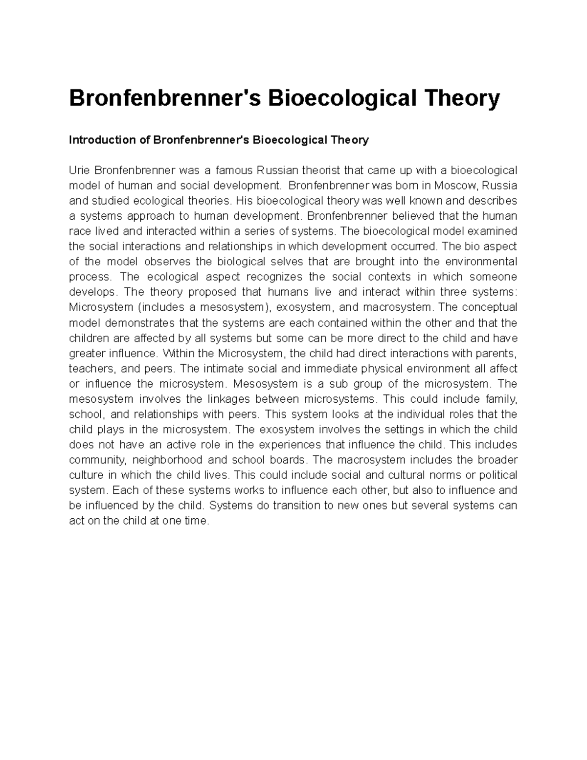 New Reading Bronfenbrenners Bioecological Theory - Bronfenbrenner's ...