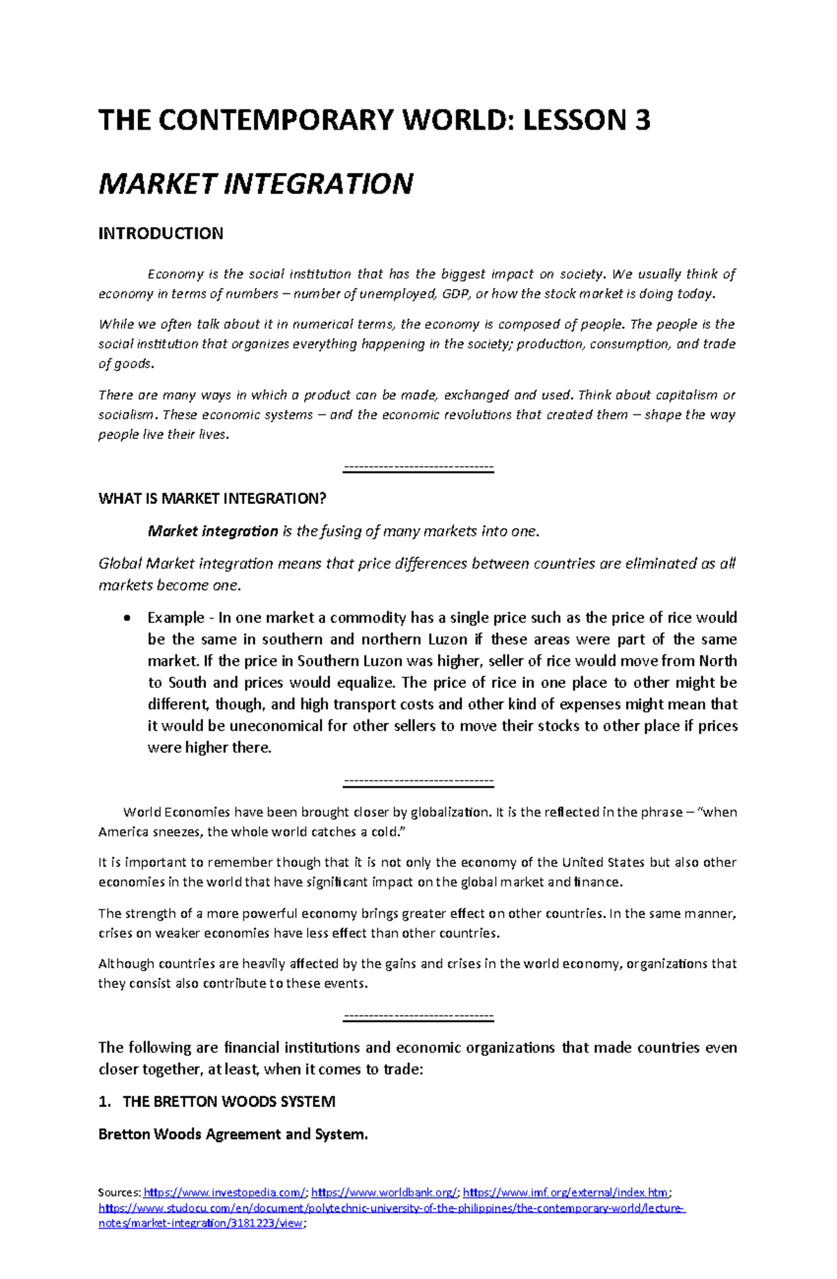 Pdfcoffee - Module - THE CONTEMPORARY WORLD: LESSON 3 MARKET ...