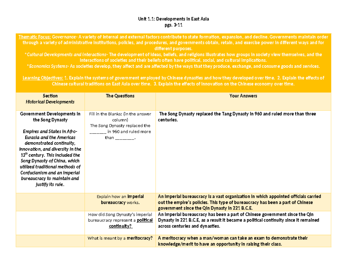 Amsco Guided Reading 1.1 - pgs. 3- Thematic Focus: Governance- A ...