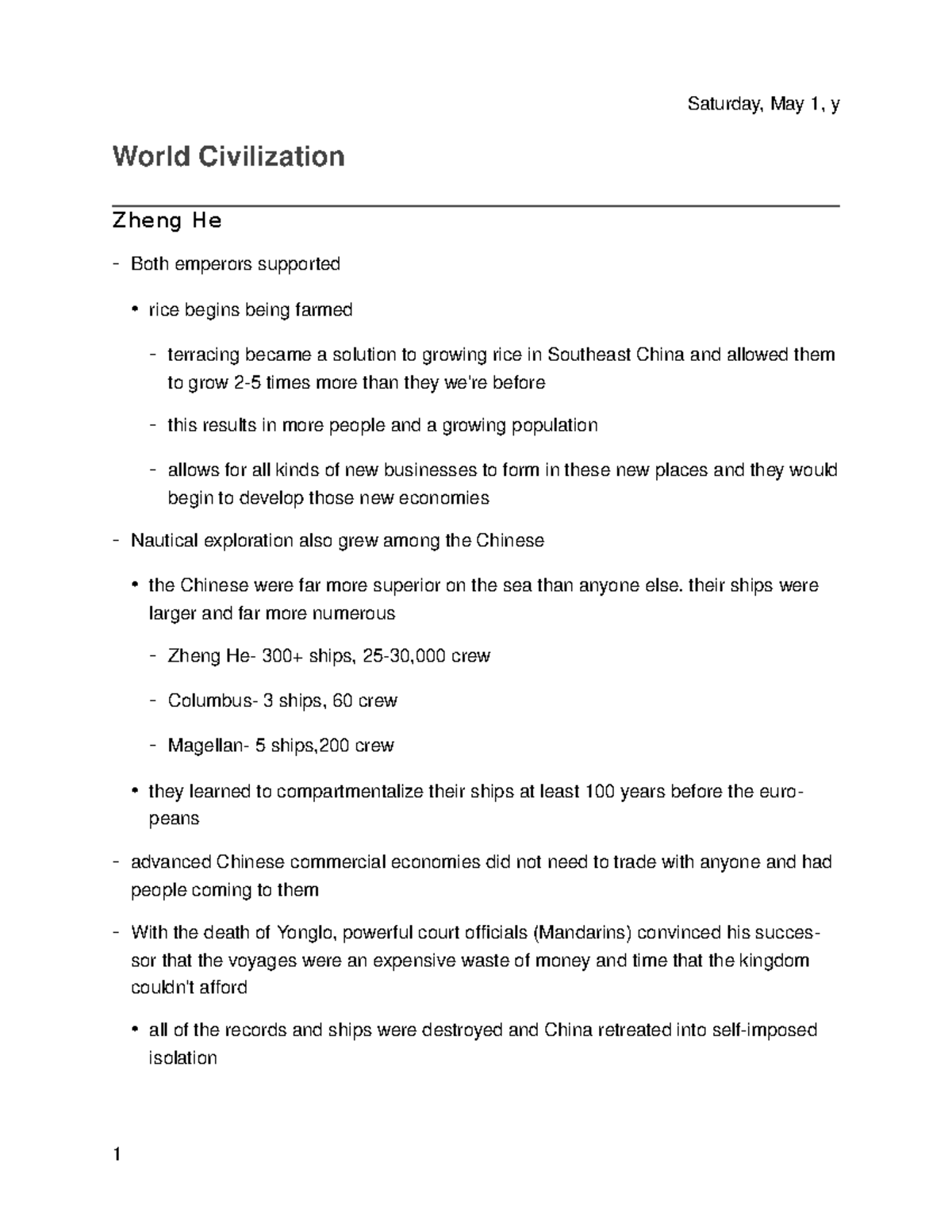 World CIvilization- Zheng He and the Ming Dynasty - Wednesday, May 1, y ...