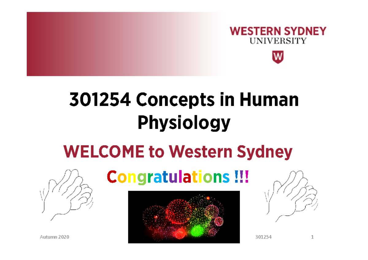 301254 Lecture 1: Introduction to Concepts in Human Physiology - 301254 ...