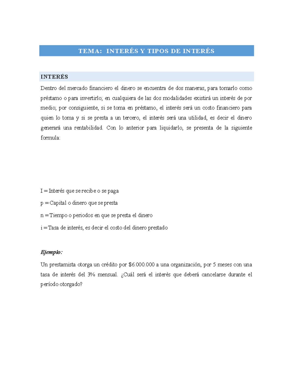 GUIA 1 Interes Y Tipos DE Interes - TEMA: INTERÉS Y TIPOS DE INTERÉS ...