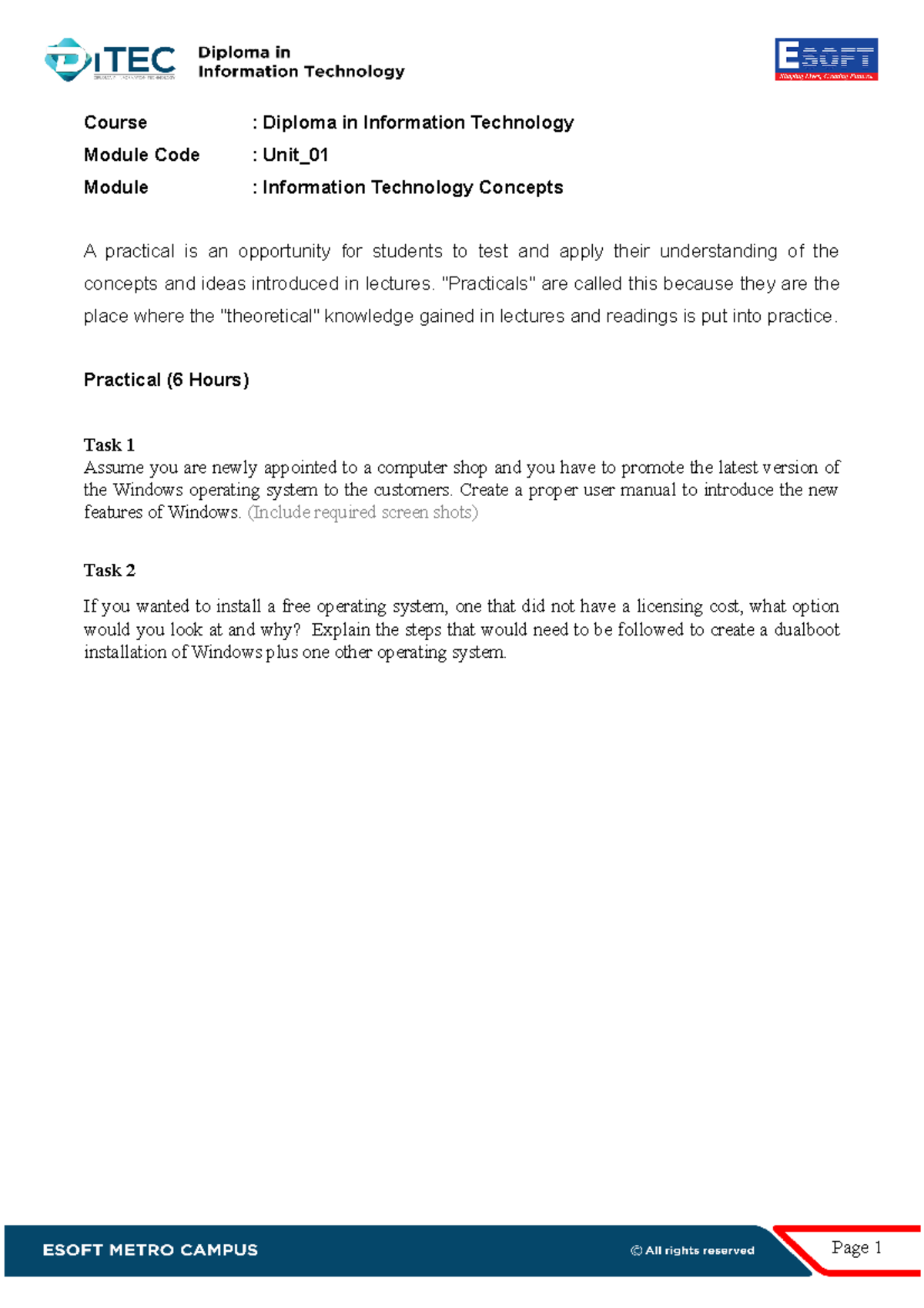 2843-1633683369283-Practical 4.1 [3 hours] - Course : Diploma in Information Technology Module ...