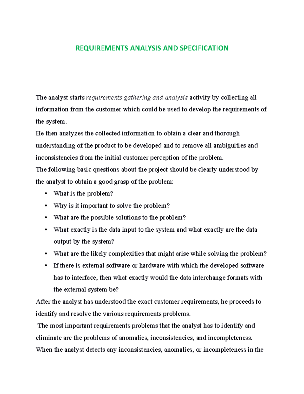 Requirements Analysis AND Specification - REQUIREMENTS ANALYSIS AND ...
