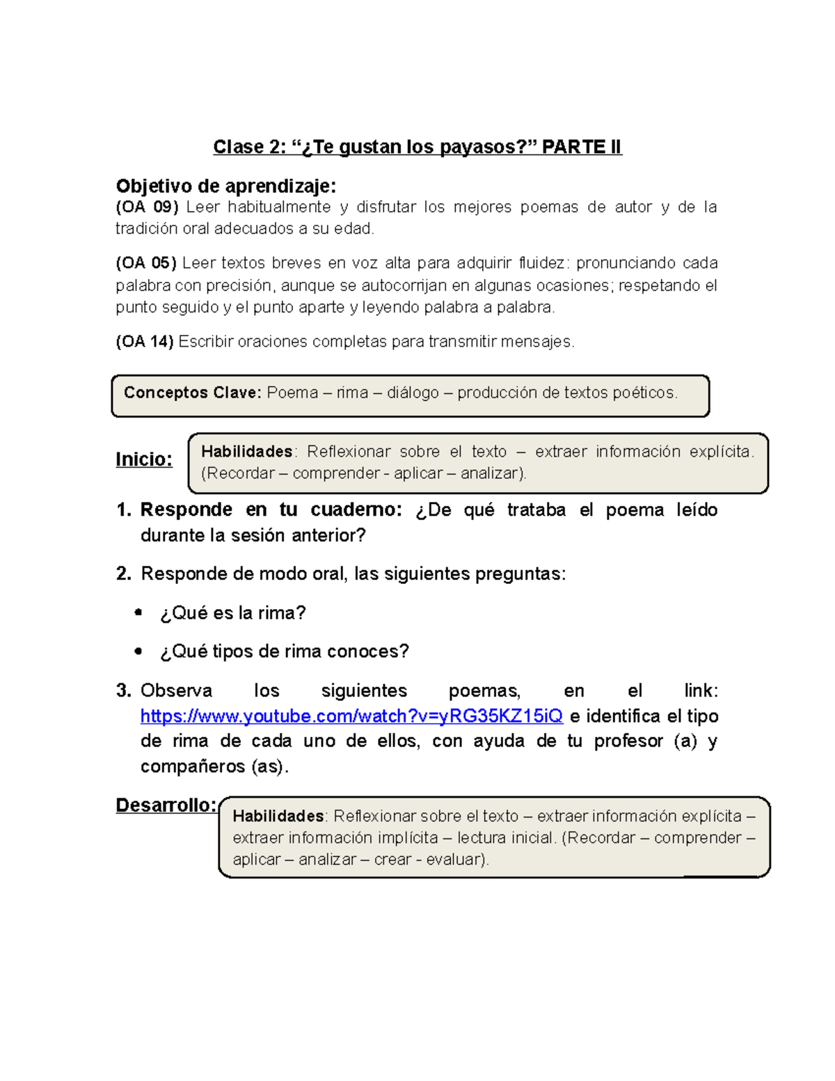 Guia5 - Guía de lengua castellana. - Clase 2: “¿Te gustan los payasos ...