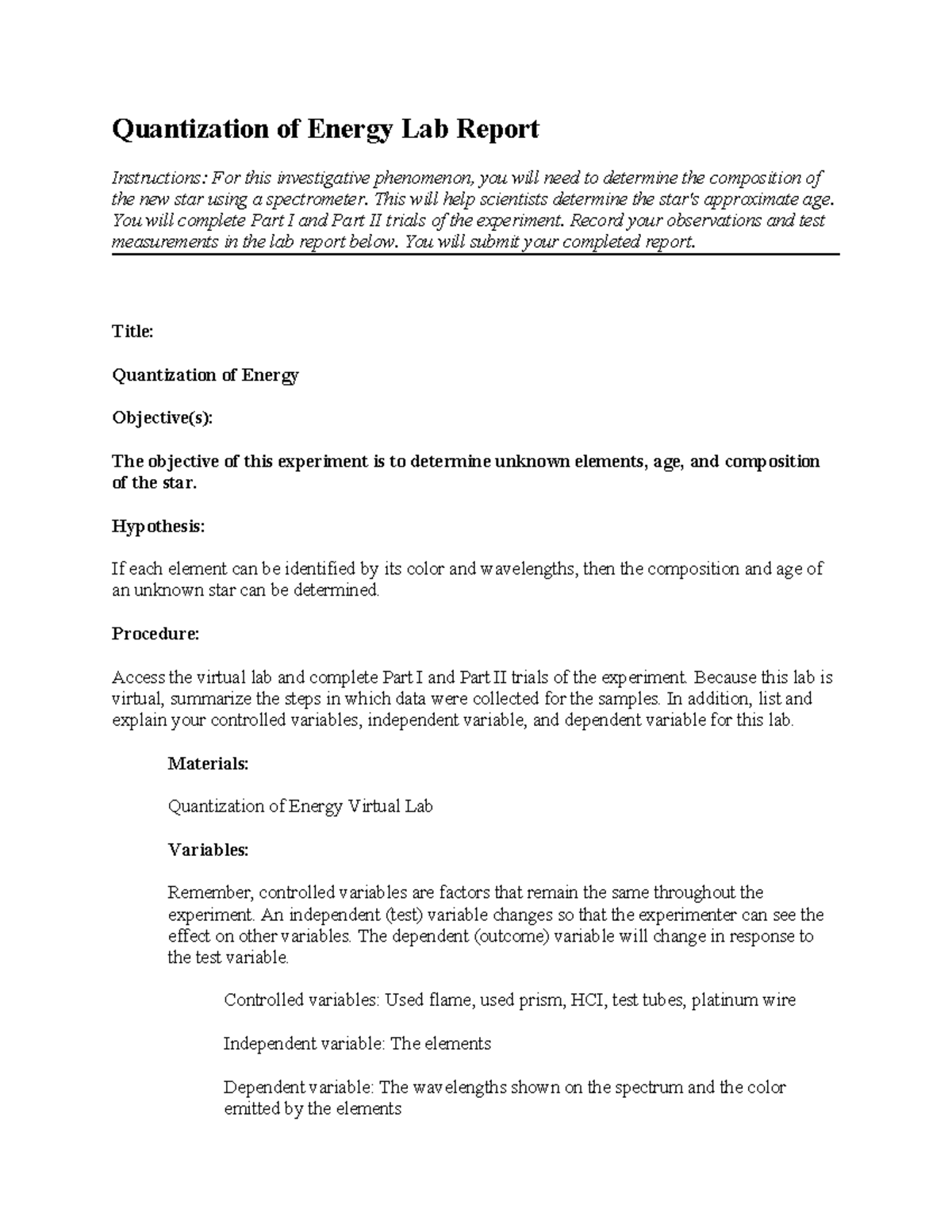 2.03 - lecture notes for practice - Quantization of Energy Lab Report ...