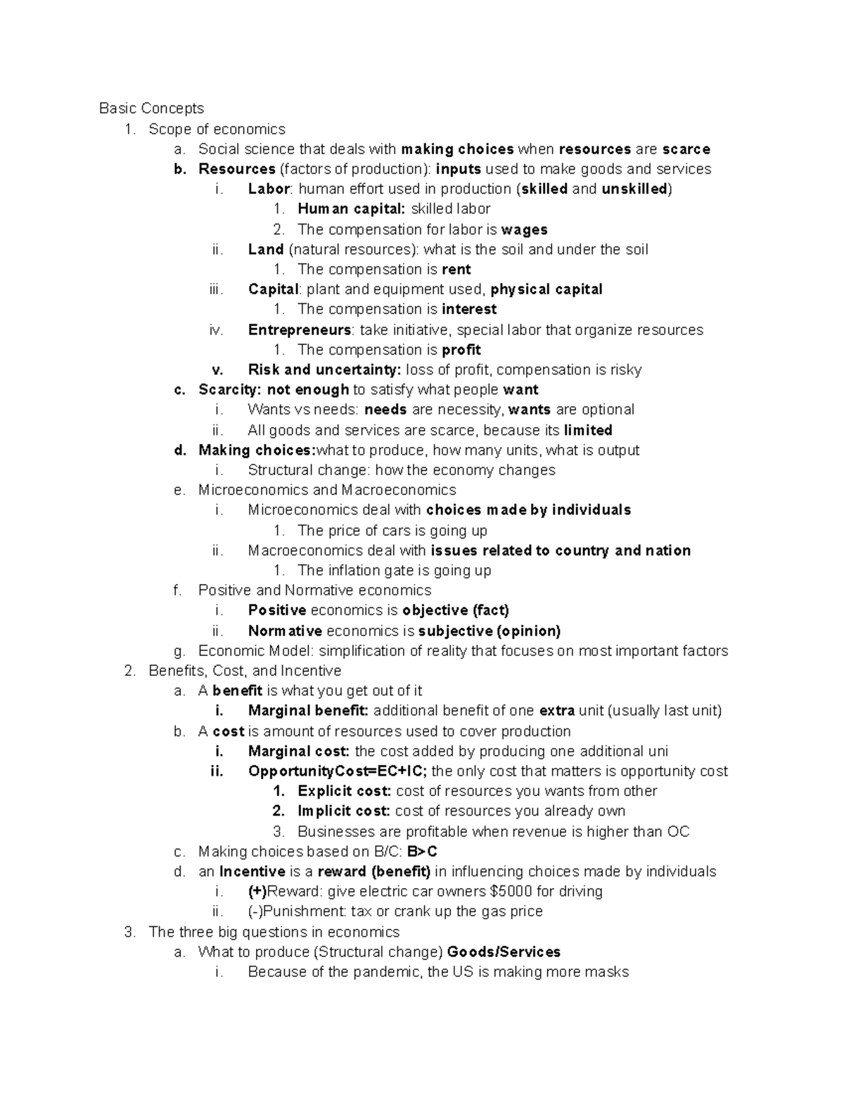 Microeconomic Notes - Basic Concepts 1. Scope of economics a. Social ...