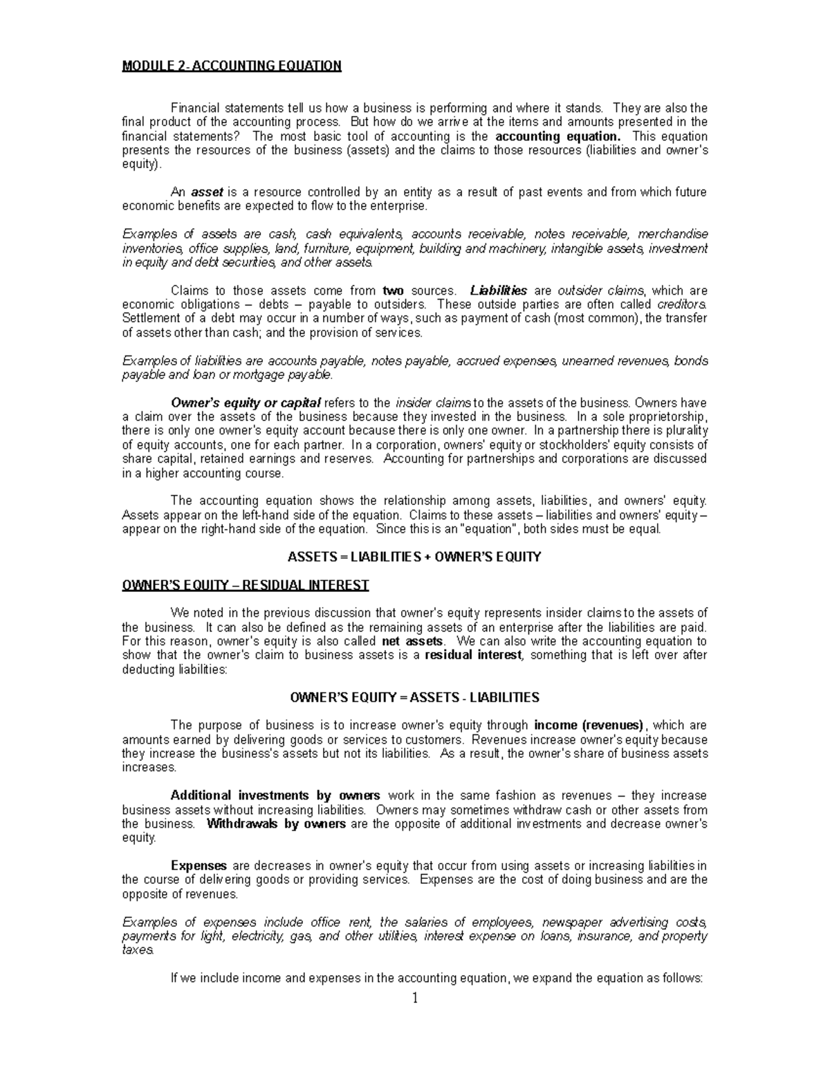 ELE MA 9.5.22 (Accounting Equation and T-Accounts) - MODULE 2 ...