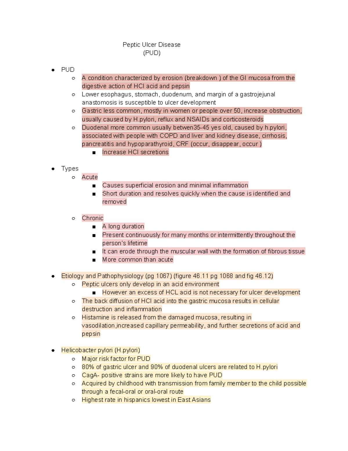 Peptic Ulcer Disease - PUD lecuter Notes Broward college GIGU south ...