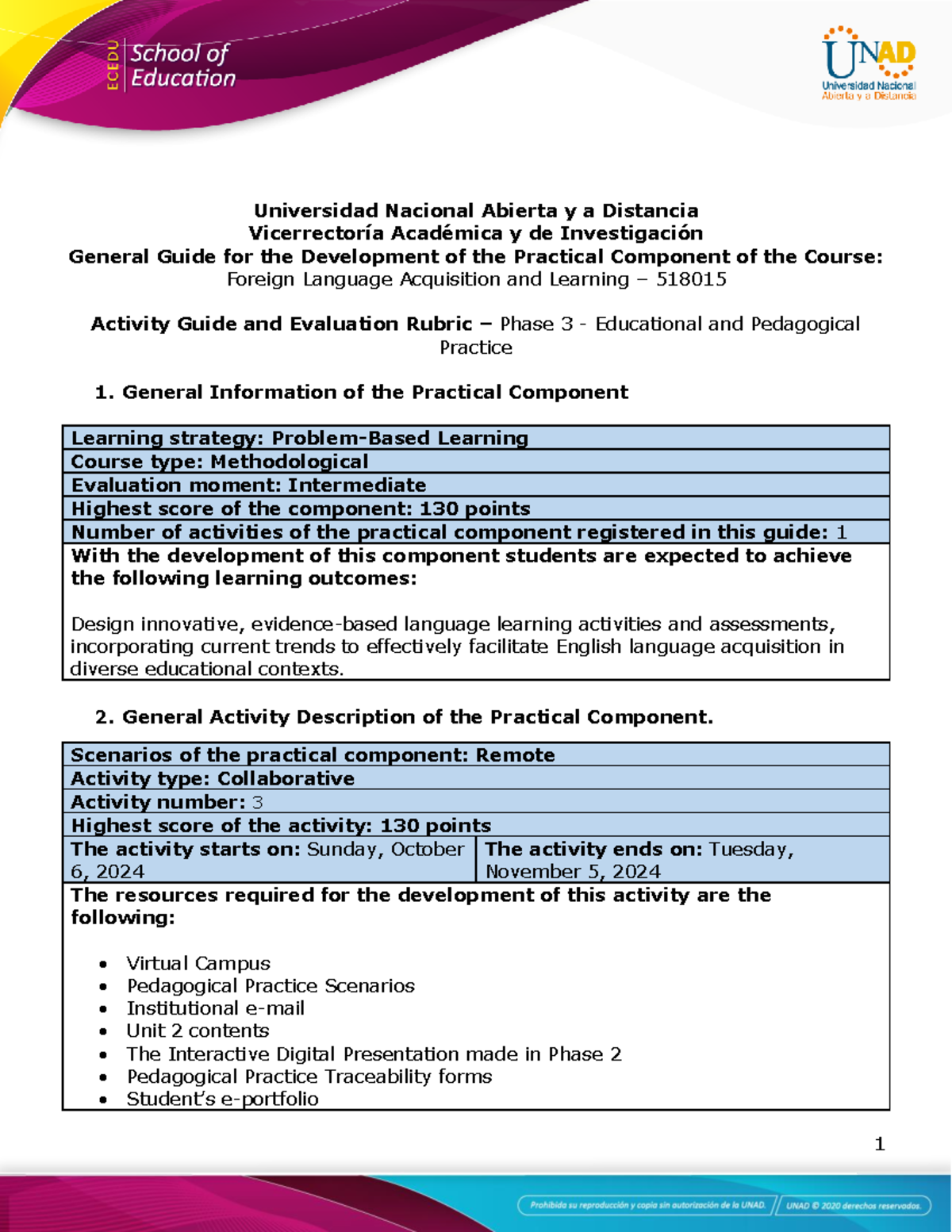 Activity Guide for the Development of the Practical Component and Evaluation Rubric - Unit 2 ...