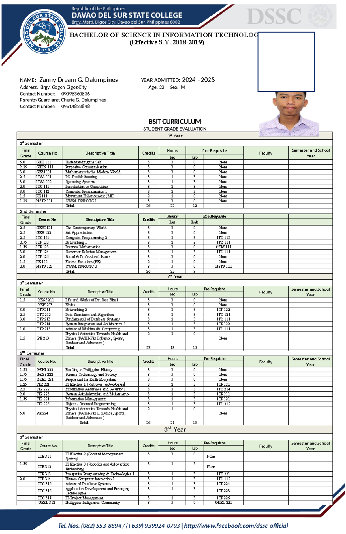 Student Self Evaluation BSIT July2021 - BACHELOR OF SCIENCE IN ...